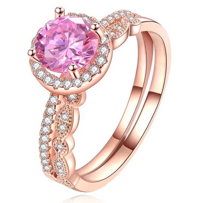 Set van 2 Rose Vergulde Dames Ringen met Zirkonia